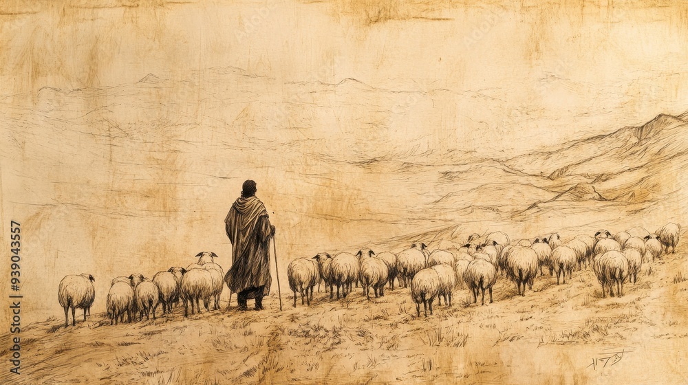 Biblical Illustration of Psalms 78: A Shepherd Guiding His Sheep Over ...