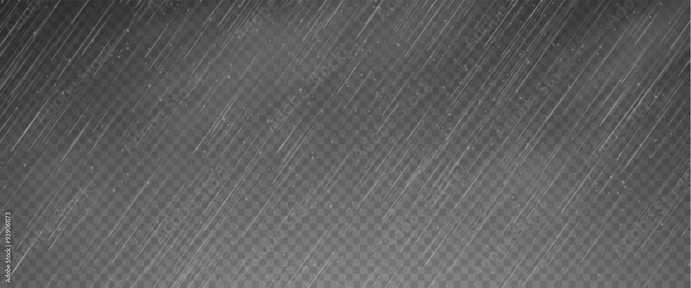 Raindrops on transparent background. Storm with rain and white cloud ...