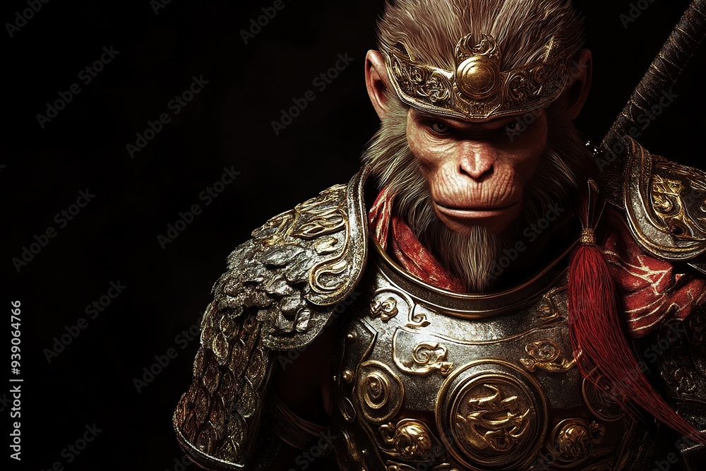 3D realistic of a monkey in armor, Monkey King Sun Wukong AI ...