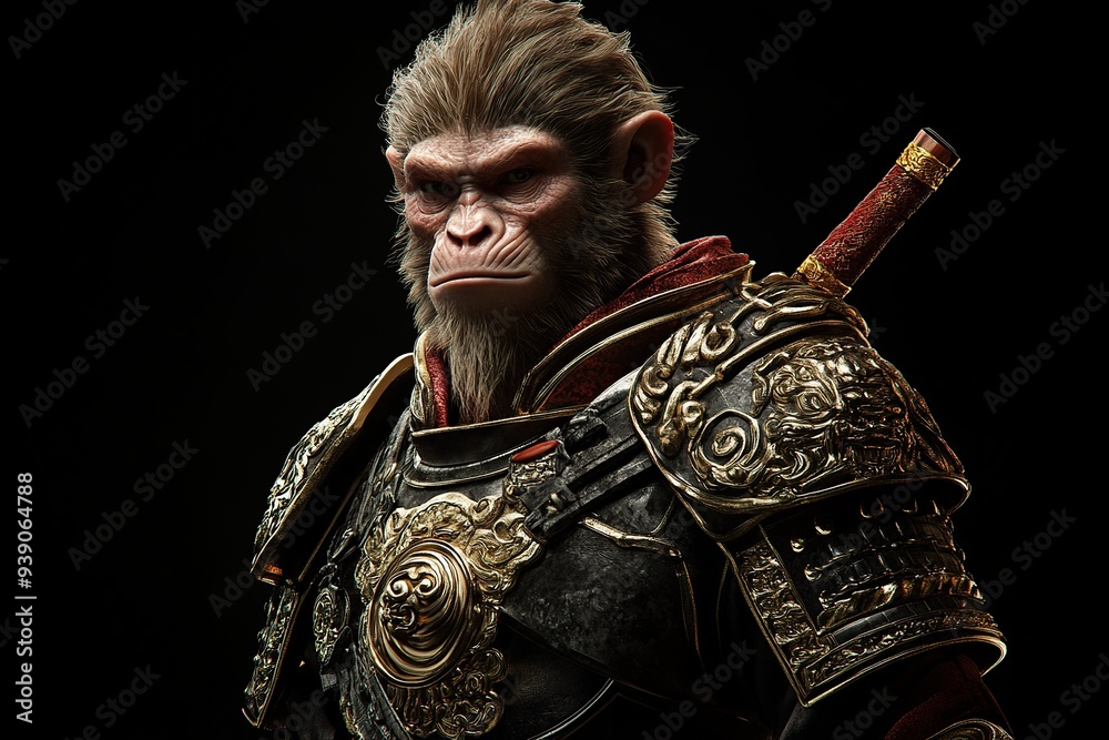 3D realistic of a monkey in armor, Monkey King Sun Wukong AI ...