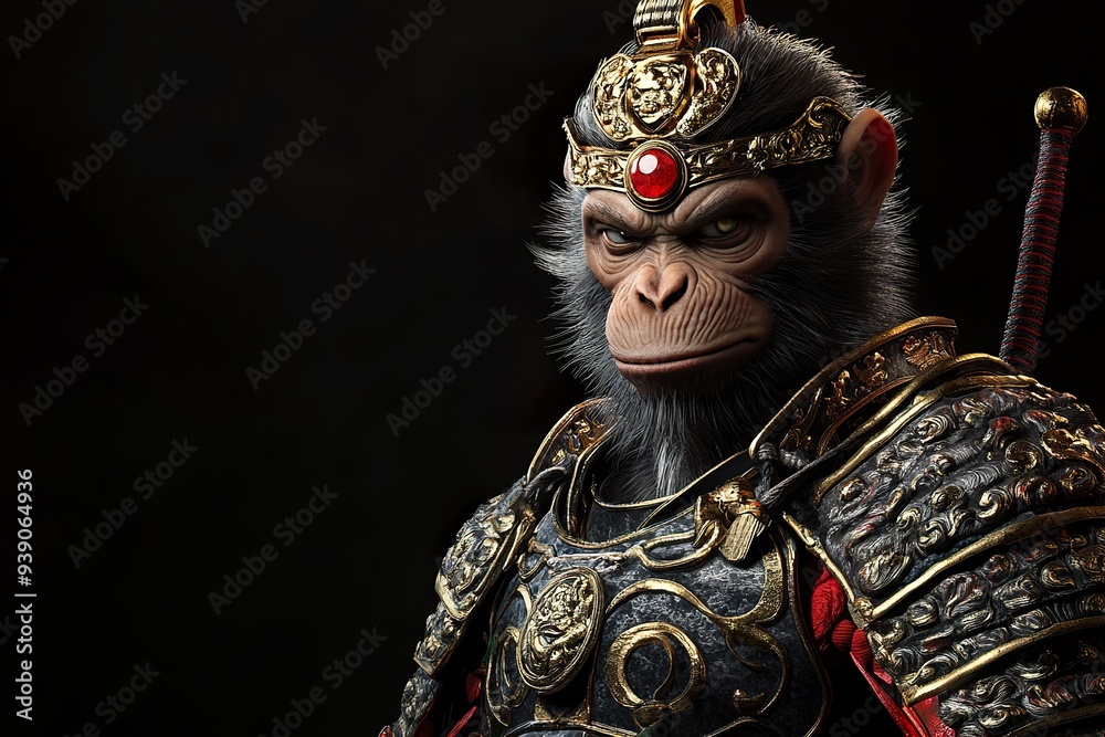 3D realistic of a monkey in armor, Monkey King Sun Wukong AI ...
