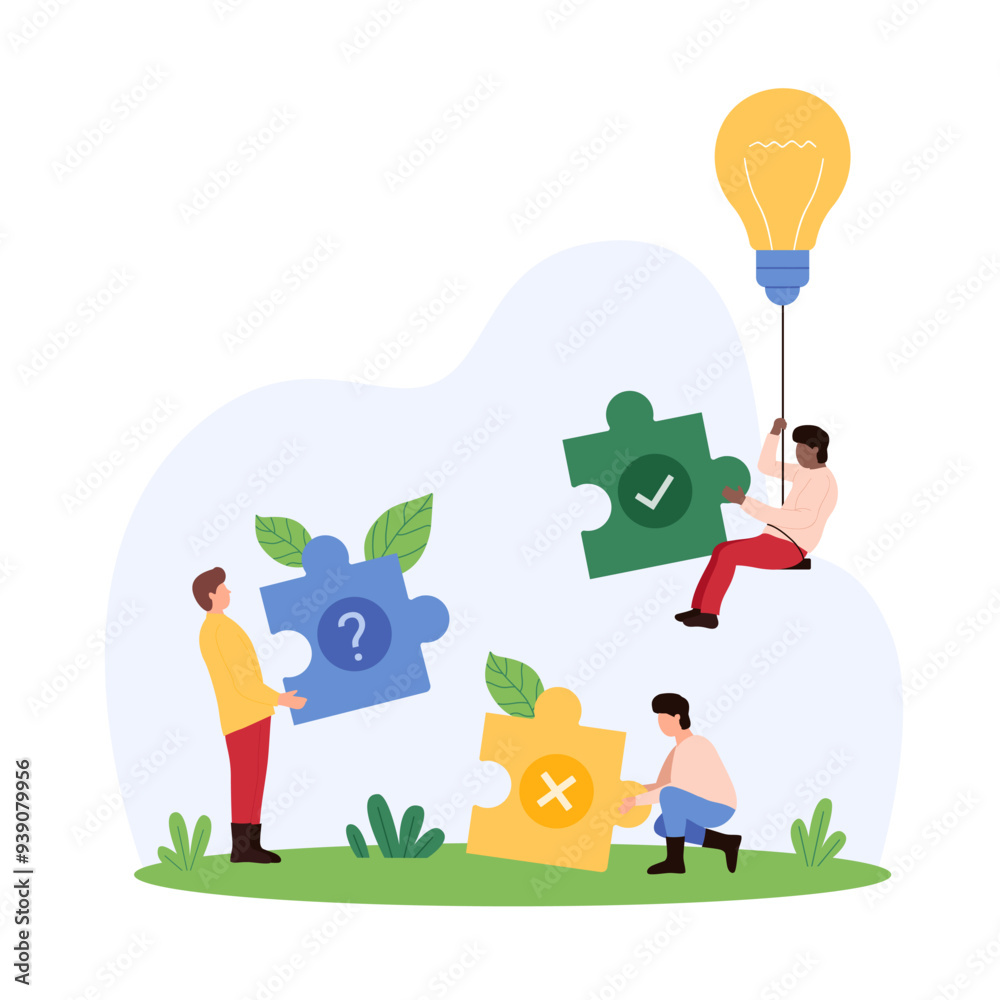 Creative solution to difficult problem, decision making. Tiny people ...