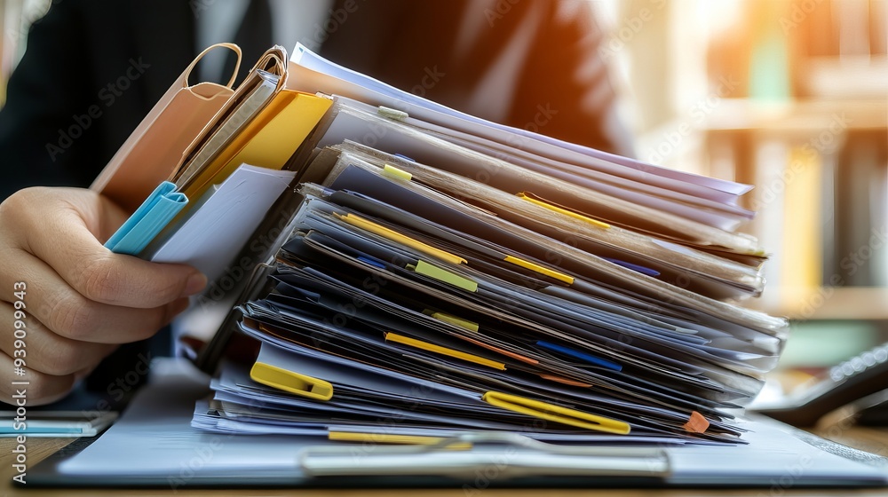 Accountant presenting office document auditing concepts focusing on ...