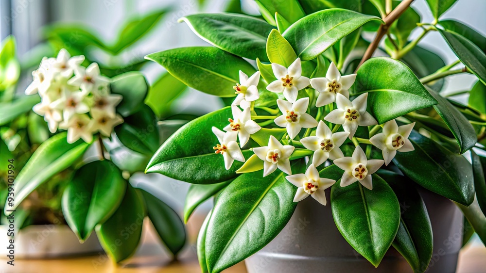 Delicate, waxy leaves and star-shaped flowers adorn the trailing stems ...