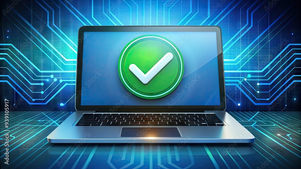 Digital illustration of a computer screen showing an electronic check ...