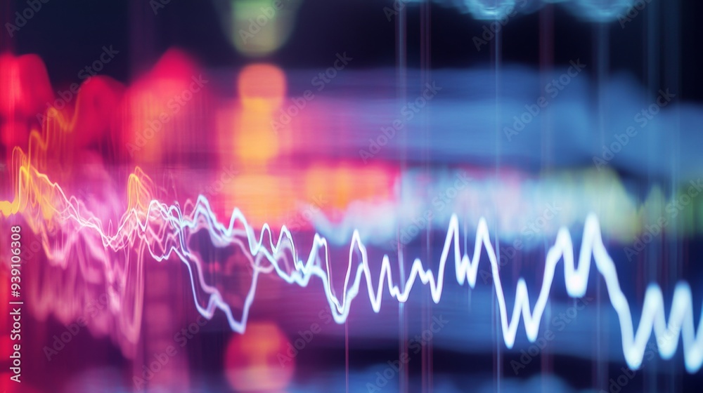 Detailed shot of a modern EEG device with electrical wave patterns ...