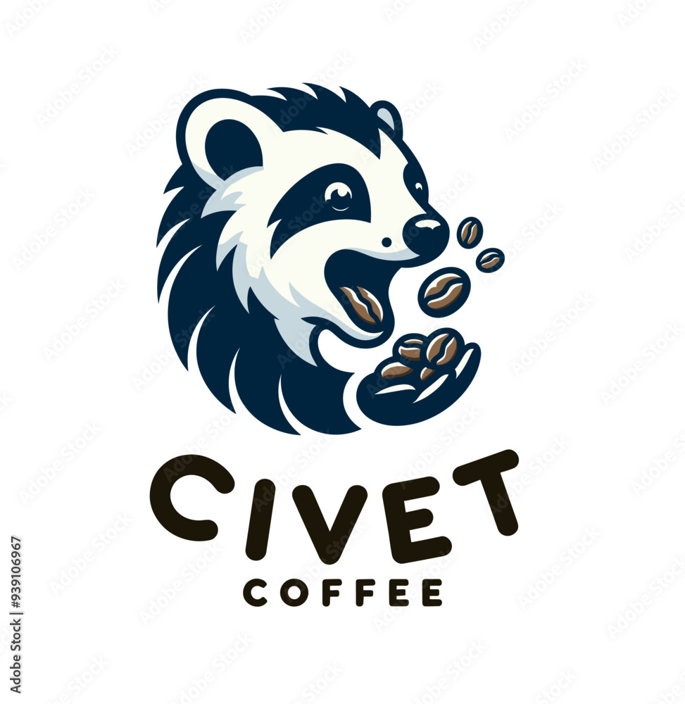 Elegant Kopi Luwak logos with civet cats and coffee beans, capturing ...