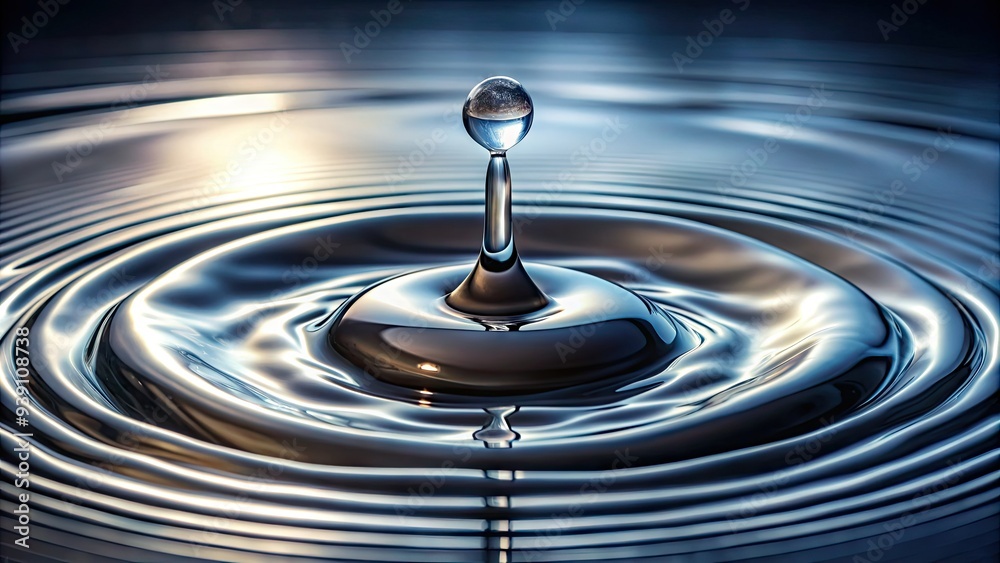 Dramatic slow-motion capture of a silver droplet splashing into a ...