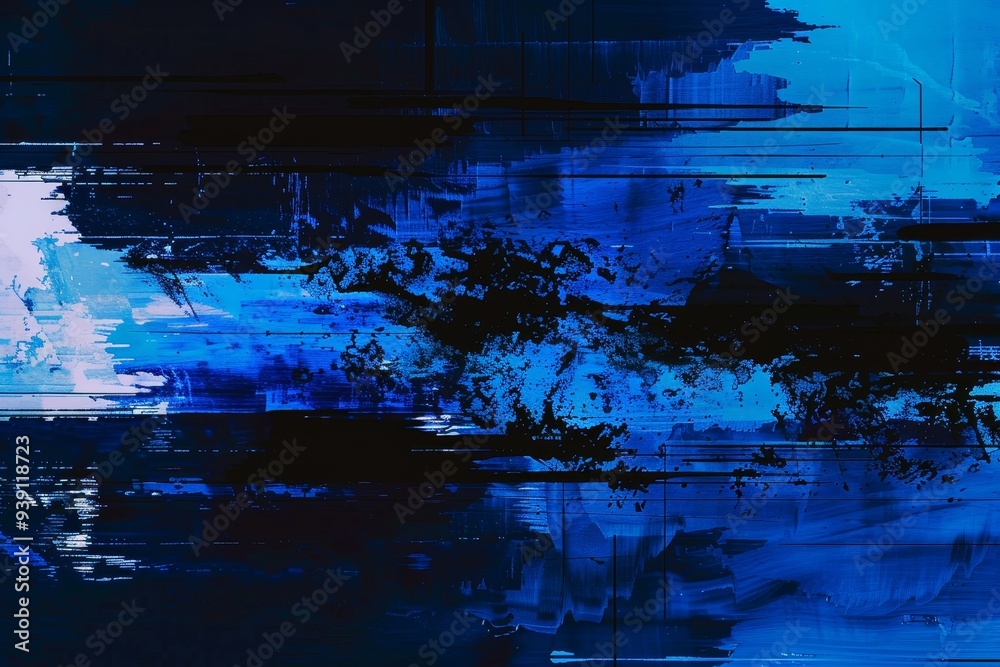 Blue and Black Glitch Screen with Lines and Distortions: A Dynamic ...