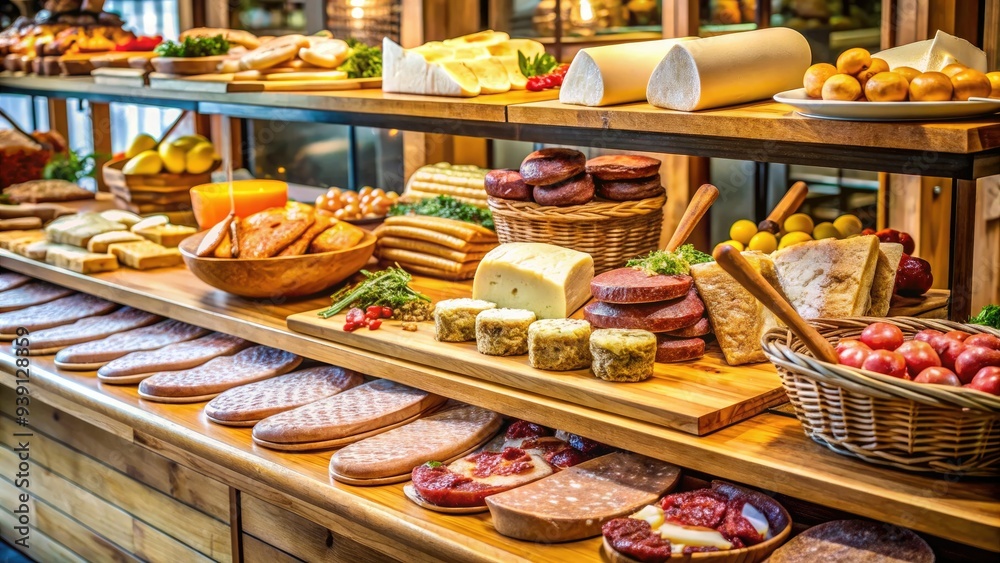 Freshly sliced meats, artisanal cheeses, and crusty breads adorn a ...