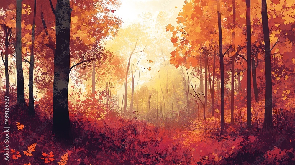 Artistic Interpretation of a Forest in Autumn Colors: A Vibrant and ...
