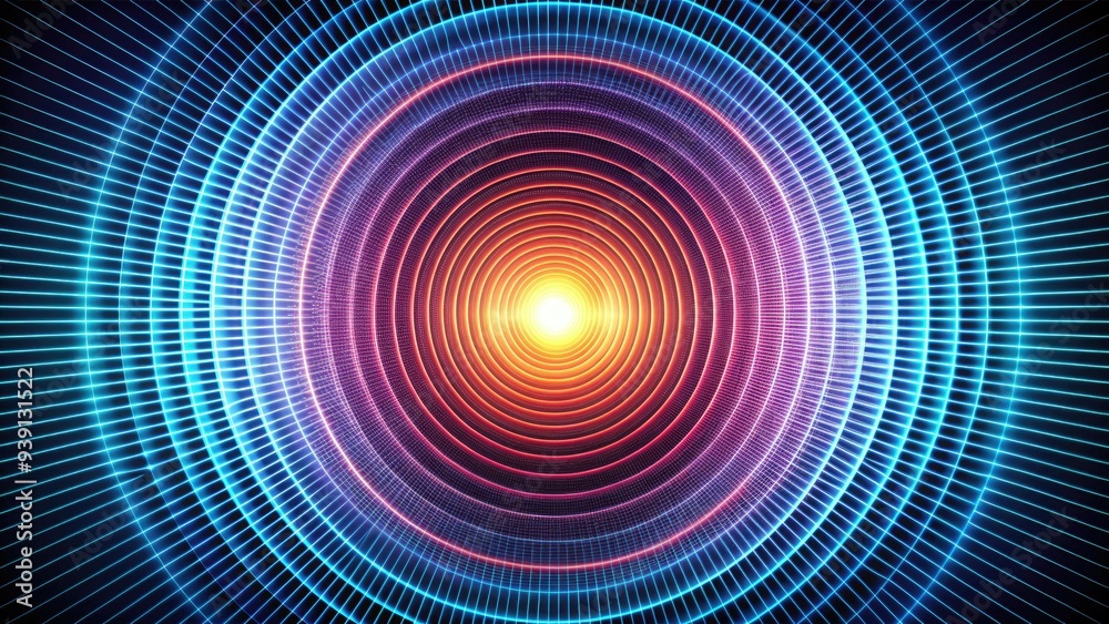 Geometric pattern of concentric circles radiating from a central point ...