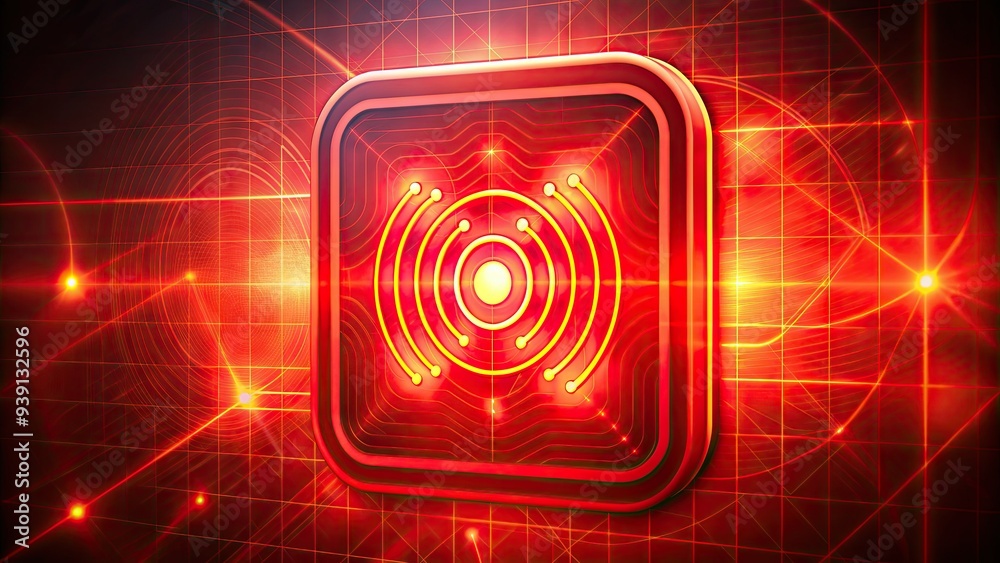 Glowing red infrared icon with wavy lines and circles, symbolizing ...