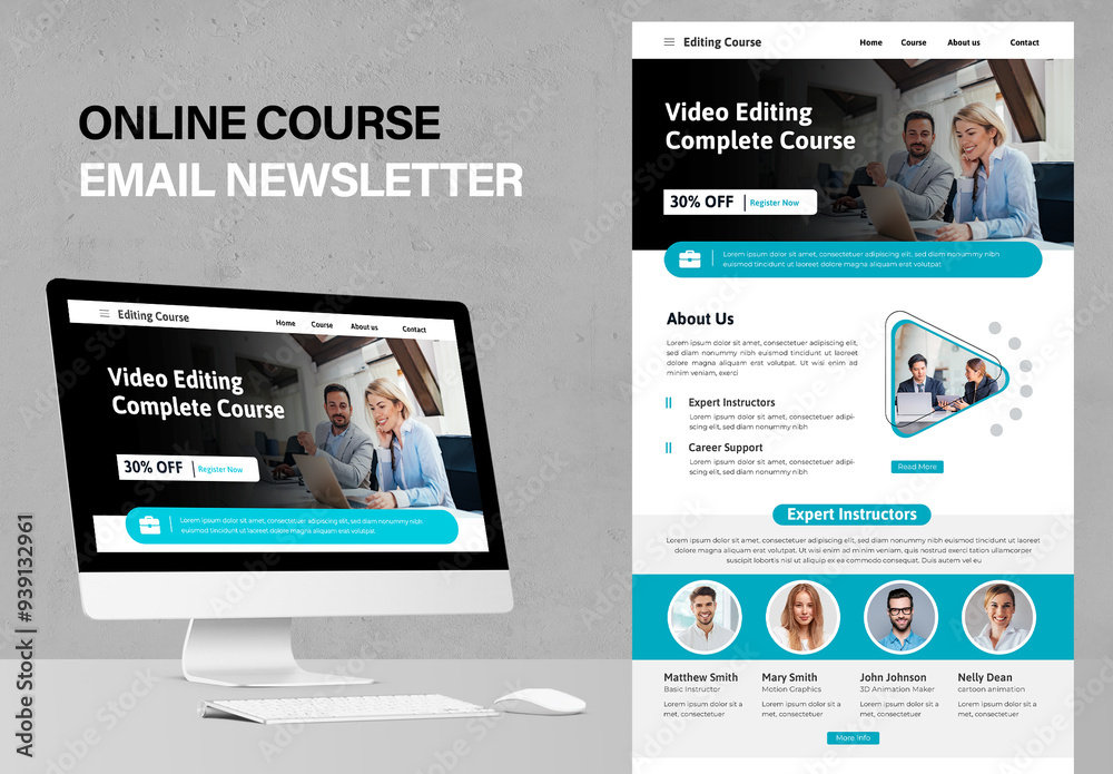 Online Course Newsletter Template Layout Stock Template | Adobe Stock
