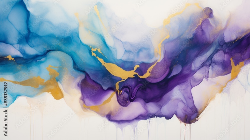 Purple Marble Fluid Art Texture Background on white borders. Neural ...