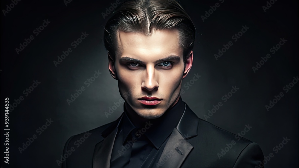 Intense fashion model with piercing eyes and refined features poses in ...