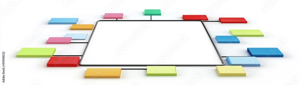 A flowchart or organizational chart with a colorful sticky notes ...