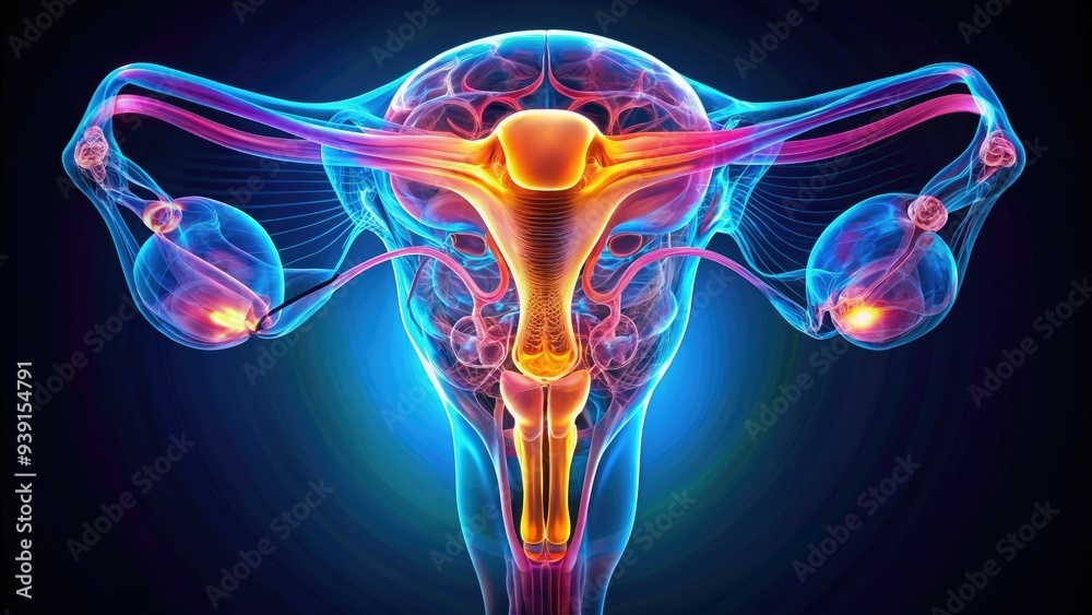 Macro X-ray illustration of a healthy female reproductive system ...