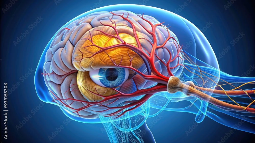 Magnified 3D illustration of the optic nerve and optic tract ...