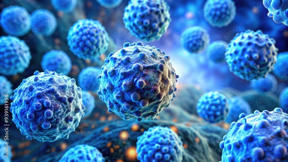 Microscopic image of malignant mesothelioma cancer cells, highlighting ...