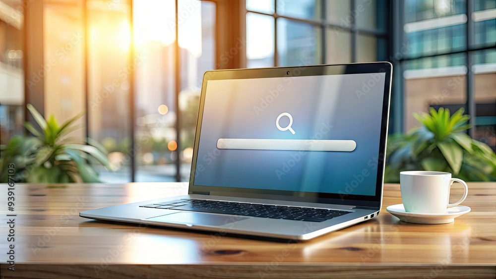 Modern laptop screen displaying a sleek website with a minimalist menu bar featuring dropdown ...