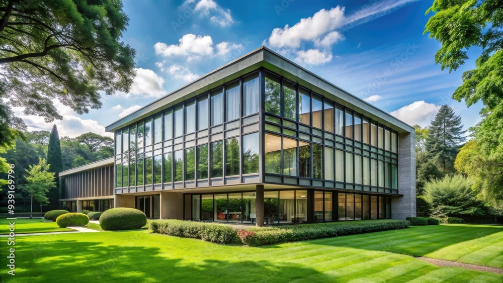 Modernist architecture style building with clean lines, rectangular ...