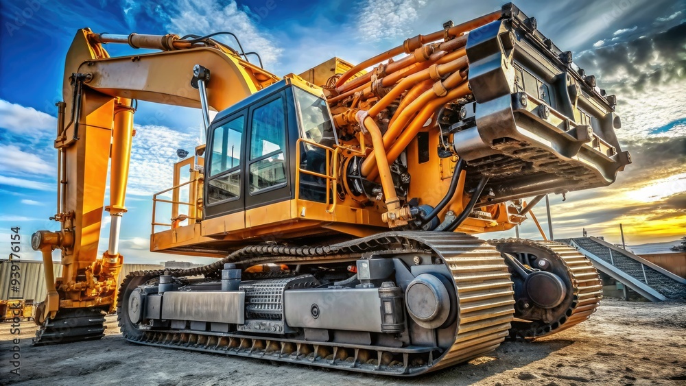 Powerful diesel engine of a heavy-duty excavator machine, showcasing ...