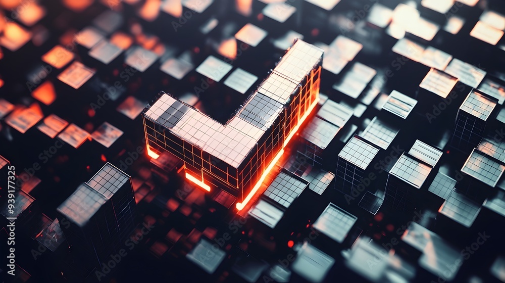 Pixelated 3D Check Mark Icon in Retro 8-Bit Digital Space with Floating ...