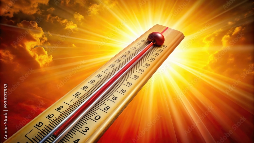 Red mercury bursts through the top of a thermometer, symbolizing ...
