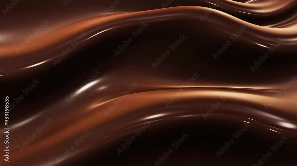 Abstract chocolate wave background with smooth ganache texture, rendered in 3D for a luxurious ...