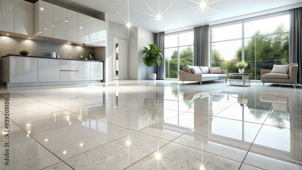 Sparkling white floor tiles with subtle gray grout lines, perfectly ...