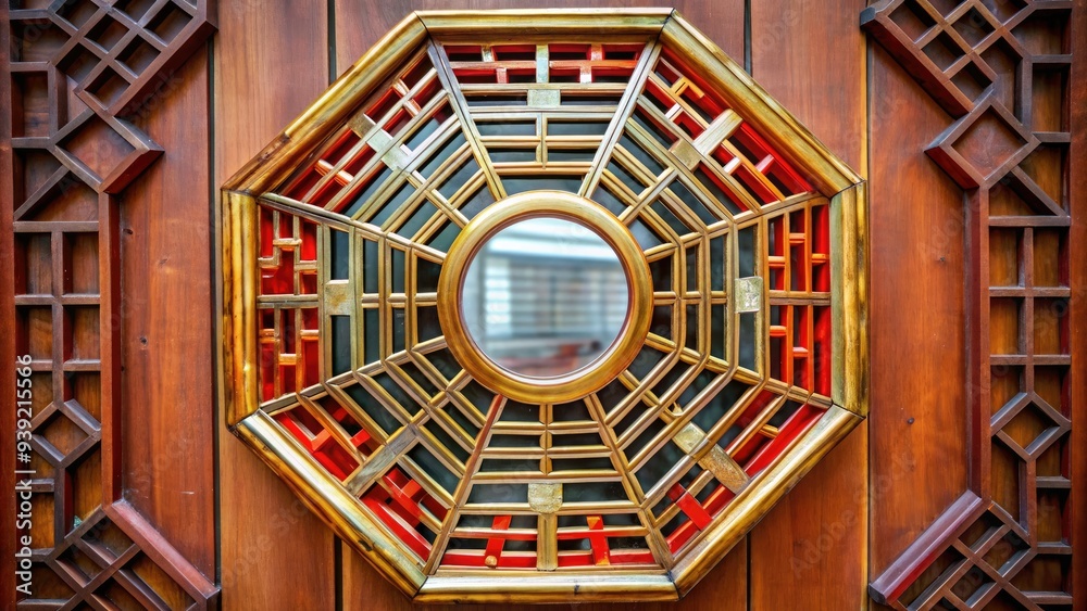 Traditional Chinese pakua mirror with eight trigrams and intricate ...