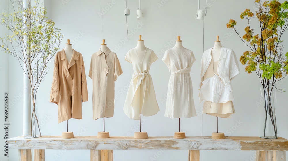 Stylish display of elegant clothing on mannequins, showcasing ...