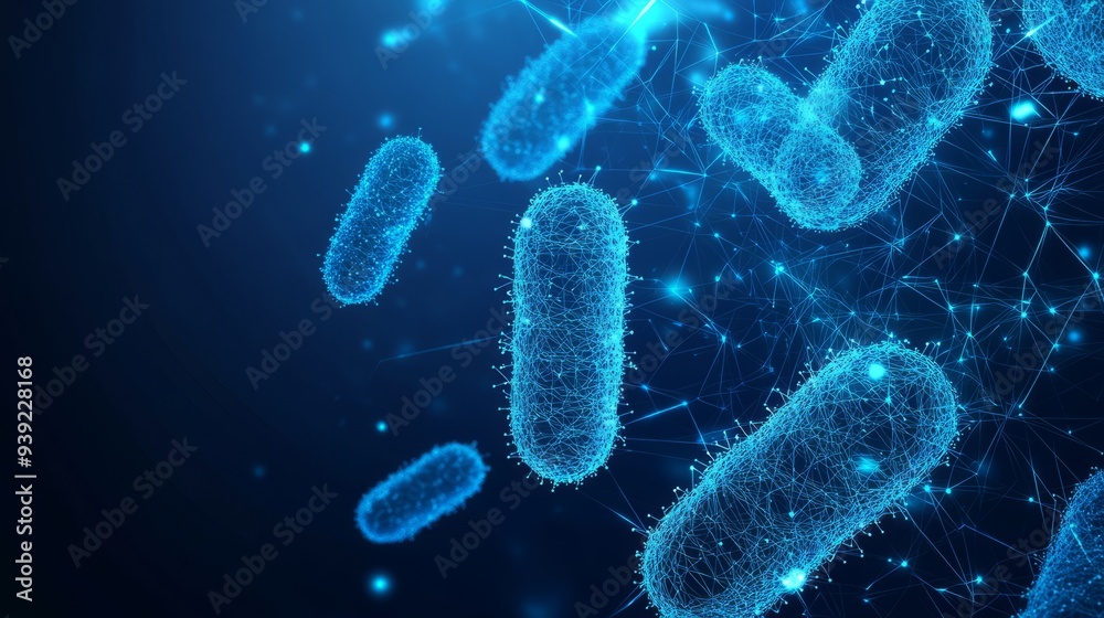 ภาพประกอบสต็อก Microbiology low poly wireframe banner vector template ...