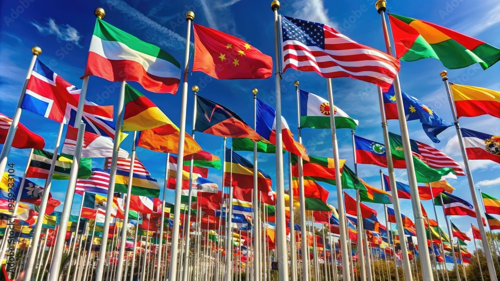 Vibrant flags of every nation fluttering together in harmony, creating ...