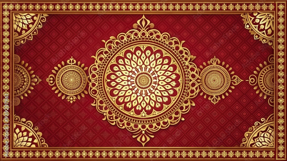 Vibrant Indian wedding invitation card with ornate golden borders ...