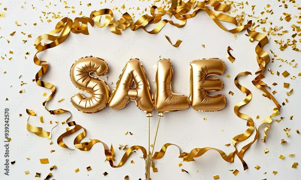 Discover a vibrant display where shiny golden balloons form the word ...