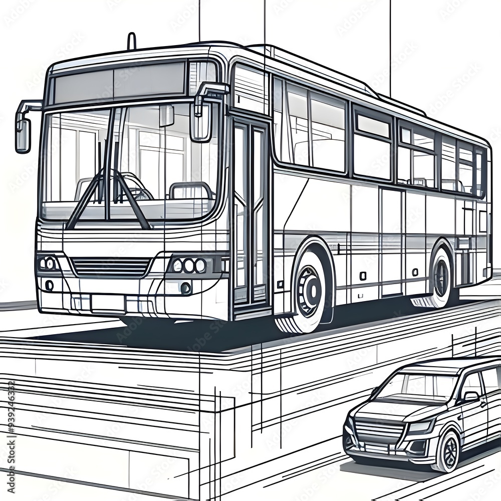 Continuous one line drawing of tourist bus. Simple travel bus line art ...