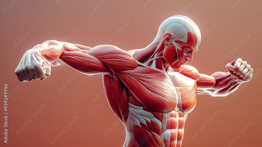 Muscular System in a Flexed Pose: A strong, flexed pose showcasing the ...