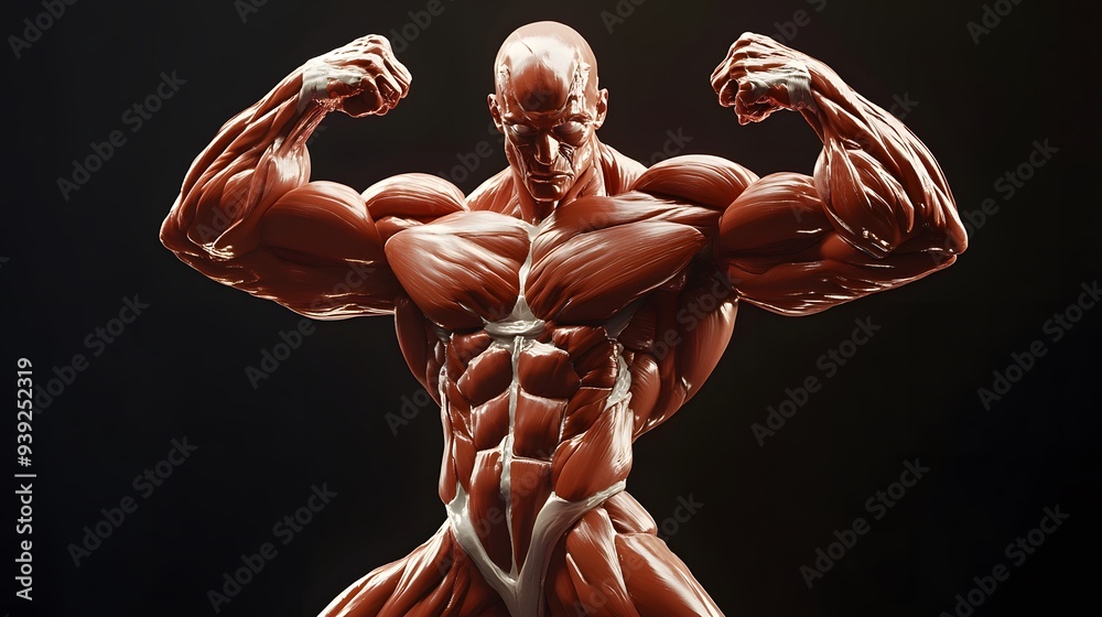 Muscular System in a Flexed Pose: A strong, flexed pose showcasing the ...
