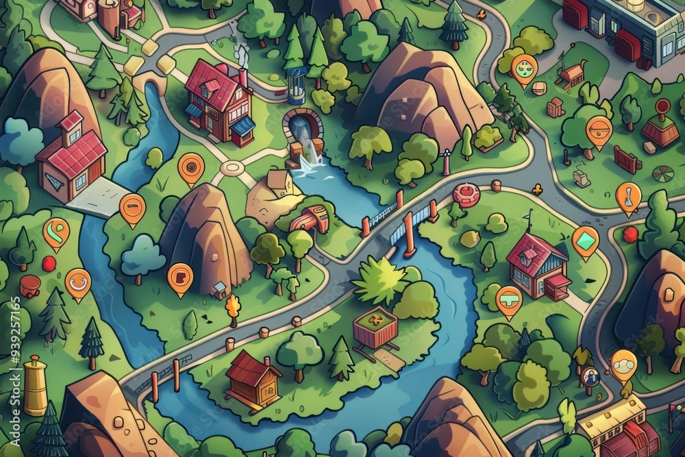 Cartoon Map of a Village Stock Illustration | Adobe Stock