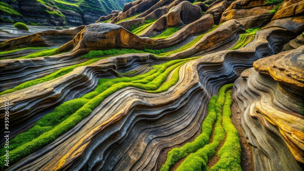 Wave-like curves of rough, rocky texture create a dramatic, high ...