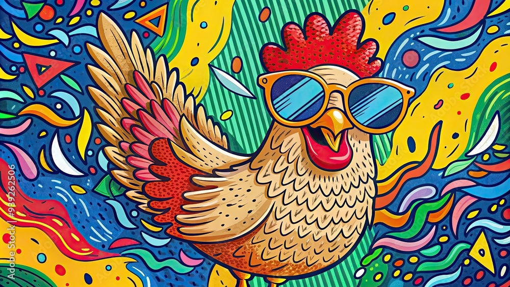 Whimsical hand-drawn illustration of a smiling chicken wing wearing ...