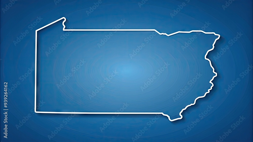 White outline of Pennsylvania state shape isolated on a blue background ...