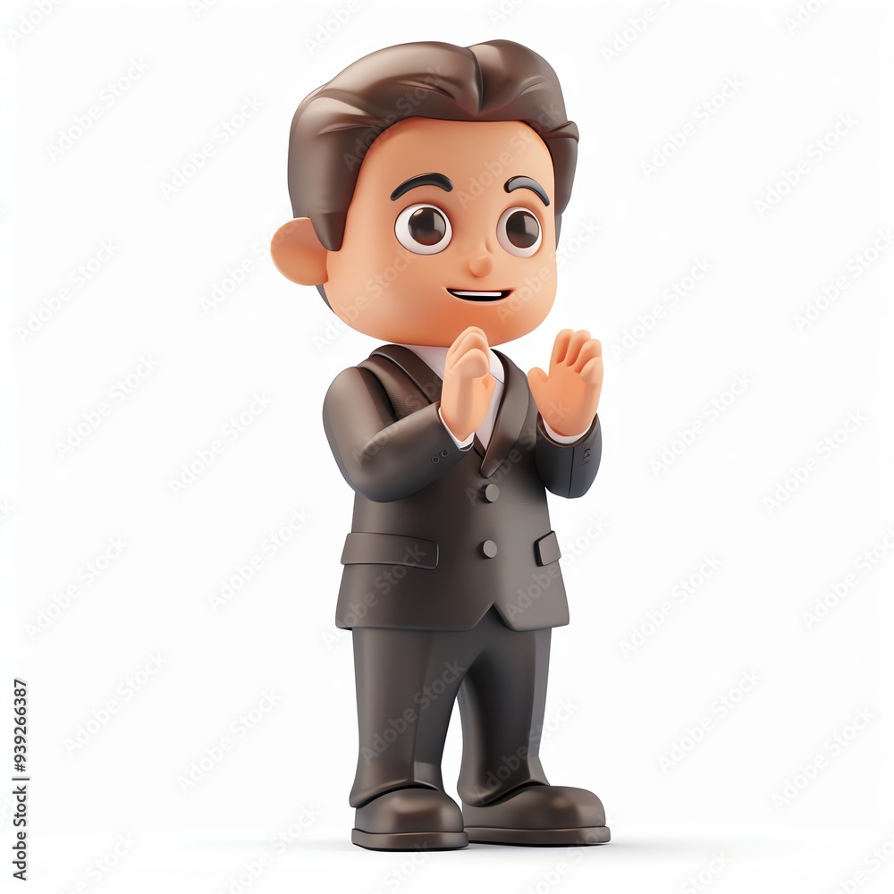 3D cartoon businessman character clapping hands, dressed in a suit ...
