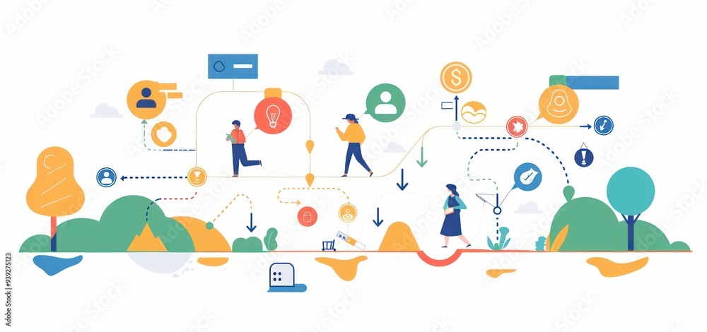 Business Process Flowchart with People Walking on a Path Stock ...