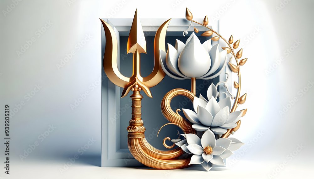 3D Trishul and Lotus Flower Frame concept as Vertical frame with a ...