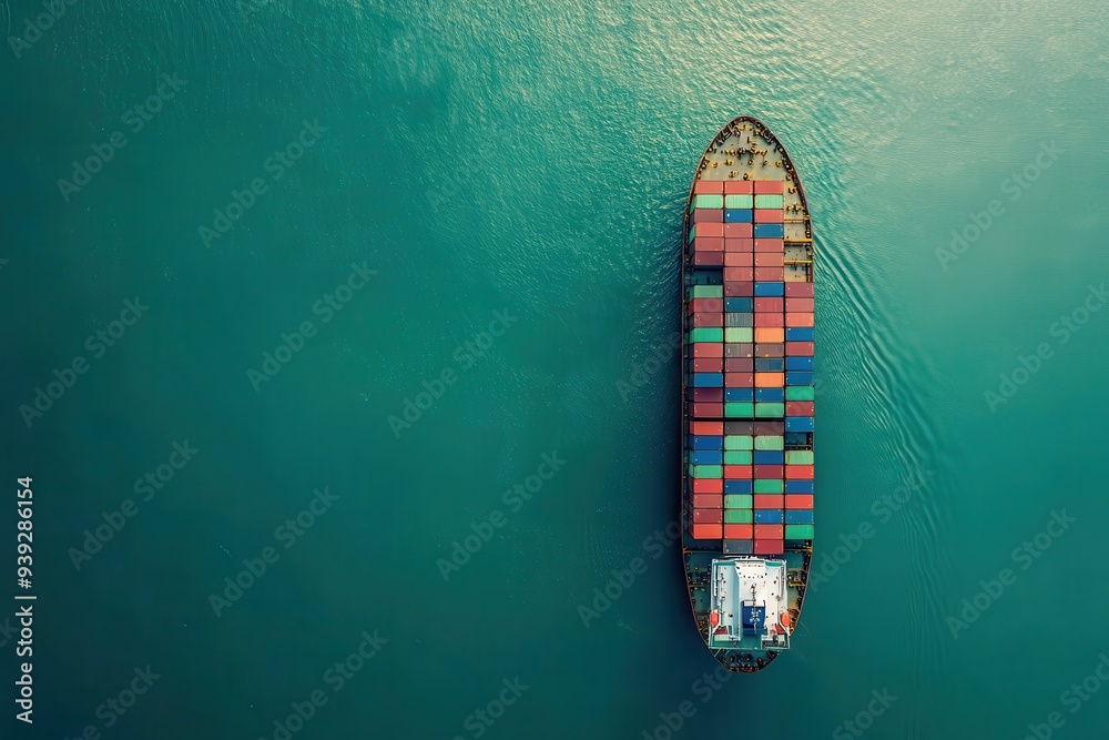Bird's eye view of freight ships at sea, worldwide shipping and ...