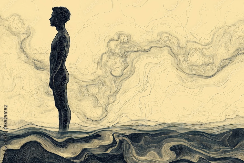 Line art of a human figure with a carbon footprint tracker, [Carbon ...