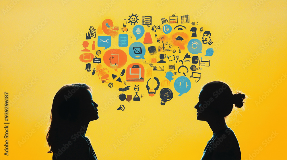 illustration of two women sharing their thoughts and brainstorming ...